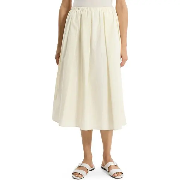 Theory Pleated Organic Cotton Midi Skirt - Ivory