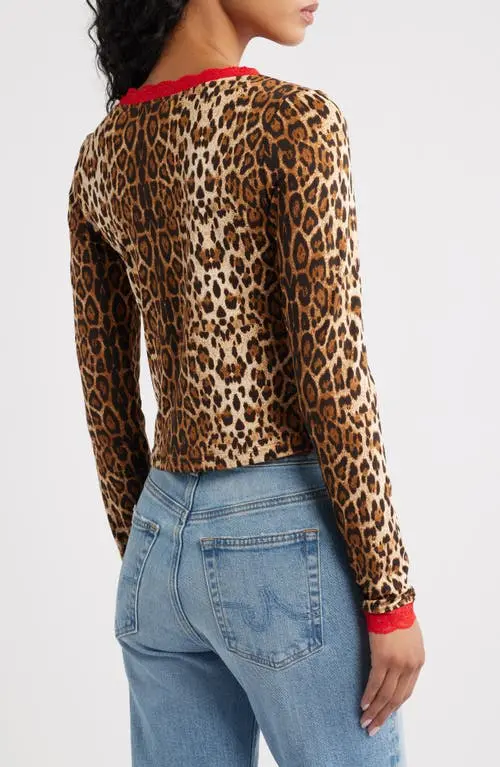 Princess Polly Print Lace Trim Button-up Top