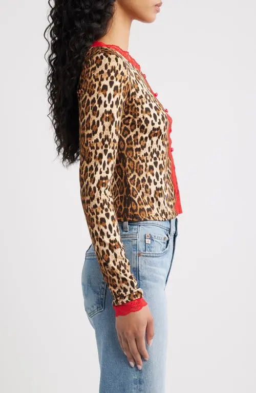 Princess Polly Print Lace Trim Button-up Top