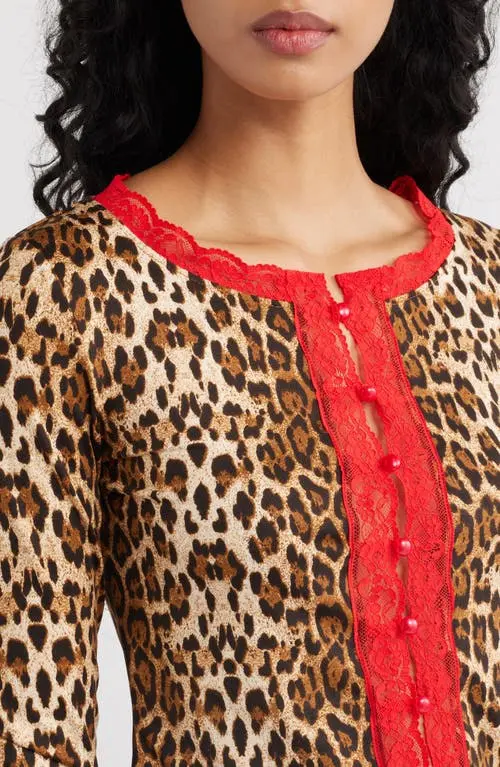 Princess Polly Print Lace Trim Button-up Top