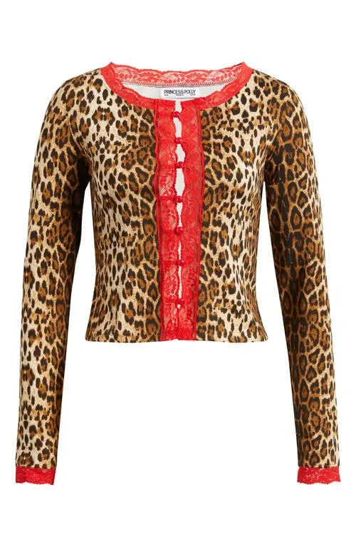 Princess Polly Print Lace Trim Button-up Top