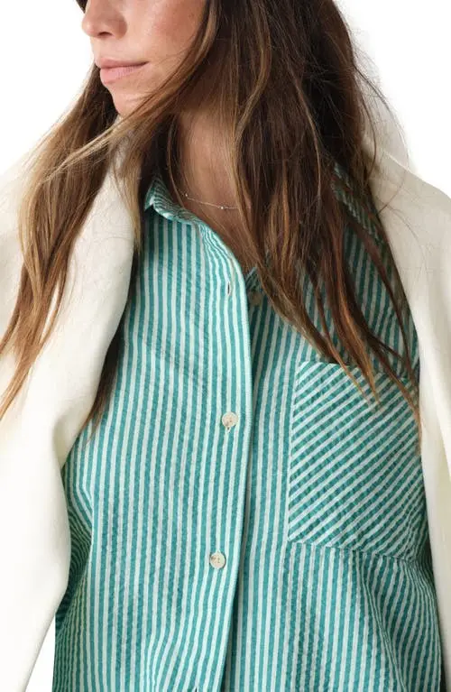 Marine Layer Gracey Stripe Cotton & Kapok Seersucker Oversized Button-up Shirt - Slushy Stripe