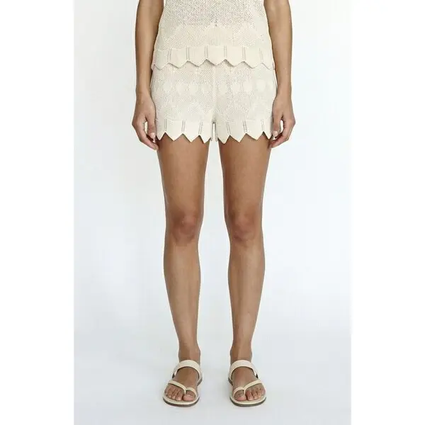Vero Moda Seashell Sands Pointelle Scallop Trim Mini Shorts - Birch