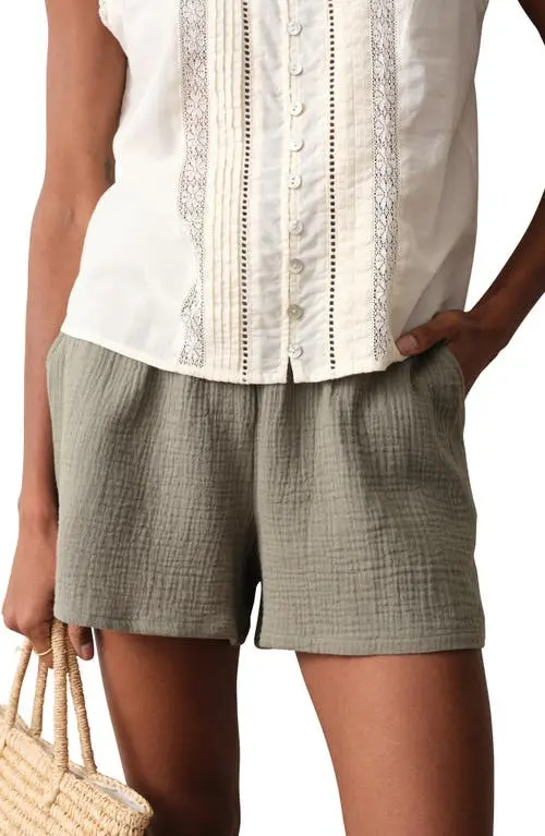 Marine Layer Isla Double Cloth Cotton Shorts - Sage