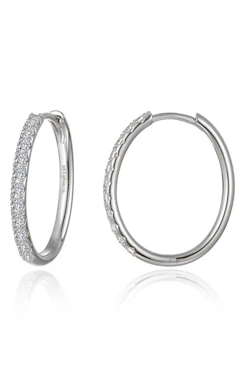 Lafonn Alina Pavé Simulated Diamond Small Oval Hoop Earrings - Silver