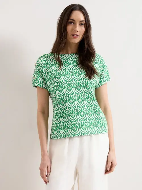 PHASE EIGHT Suzie Short Sleeve Boat Neck Top - Green