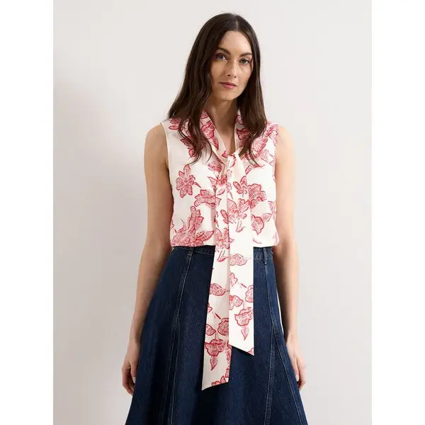 PHASE EIGHT Junie Tie Neck Sleeveless Blouse