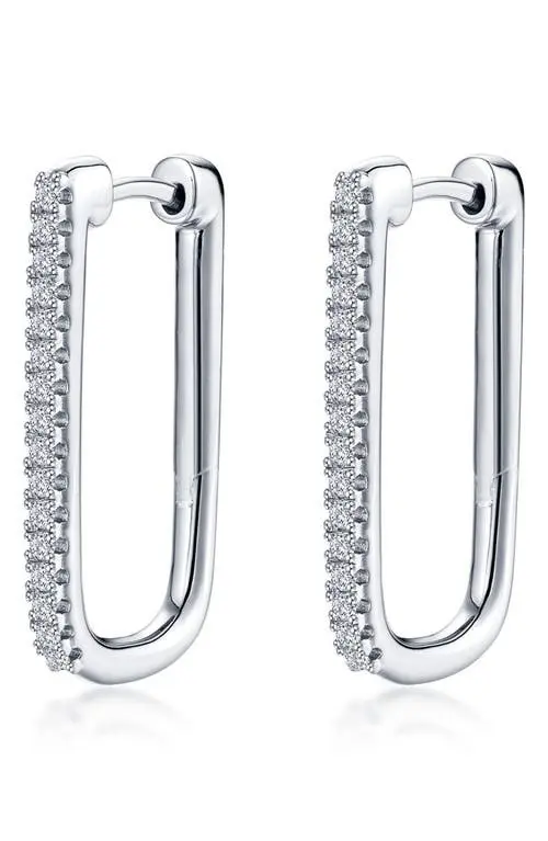 Lafonn Pavé Simulated Diamond Rectangular Hoop Earrings - Silver