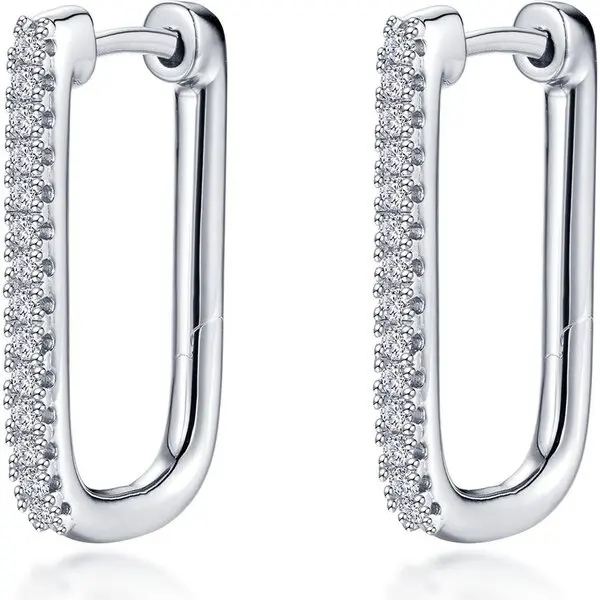 Lafonn Pavé Simulated Diamond Rectangular Hoop Earrings - Silver