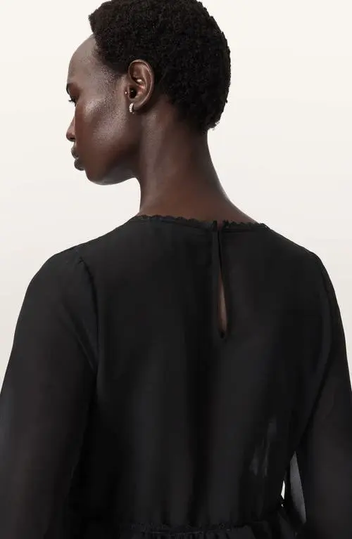 ALLSAINTS Plunge Neck Tiered Ruffle Lace Trim Top