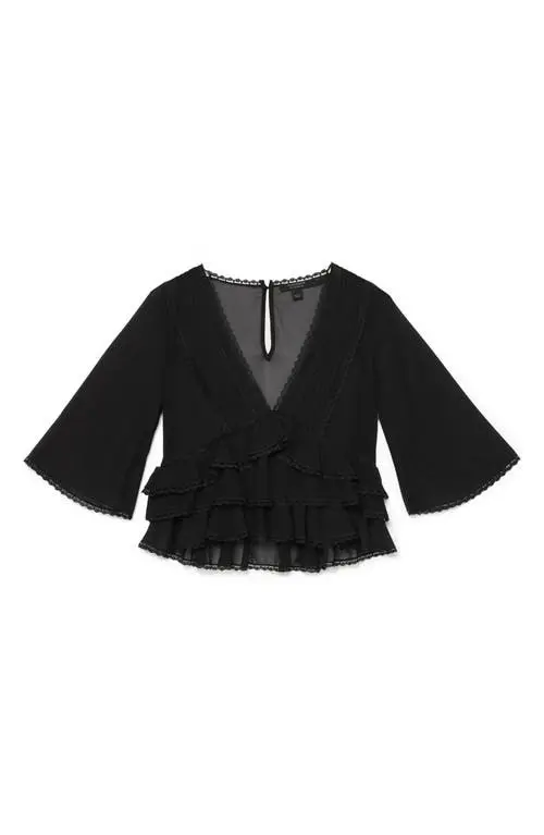ALLSAINTS Plunge Neck Tiered Ruffle Lace Trim Top