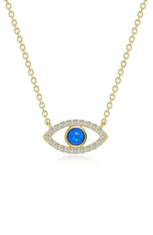 Lafonn Sterling Silver Goldtone Plate Simulated Diamond And Reconstituted Evil Eye Necklace - Turquoise