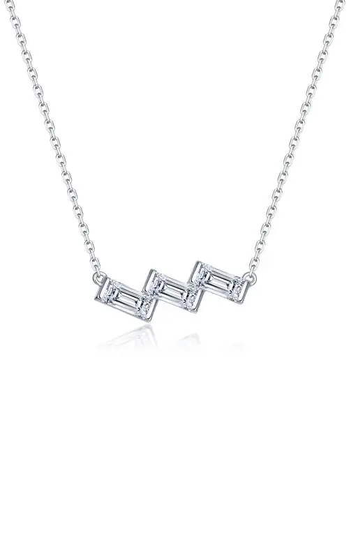 Lafonn Sculptural Baguette Simulated Diamond Pendant Necklace In Sterling Bonded With Platinum - Silver