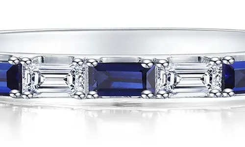Lafonn Baguette Half Eternity Band With Sapphires And Simulated Diamonds