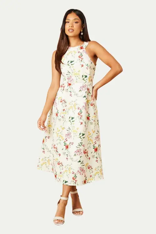 OASIS Petite Ottoman Twill Halter Midi Dress - Ivory