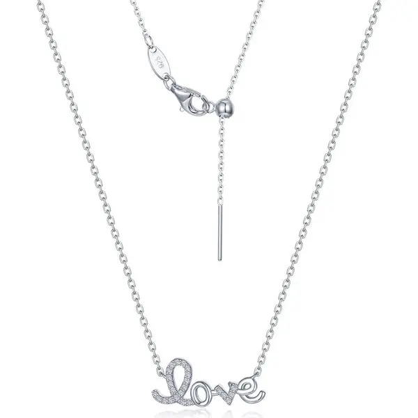 Lafonn Love Pendant Necklace With Pavé Simulated Diamonds - Silver
