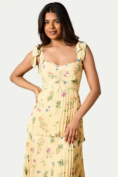 OASIS Petite Floral Tie Shoulder Midi Dress - Lemon