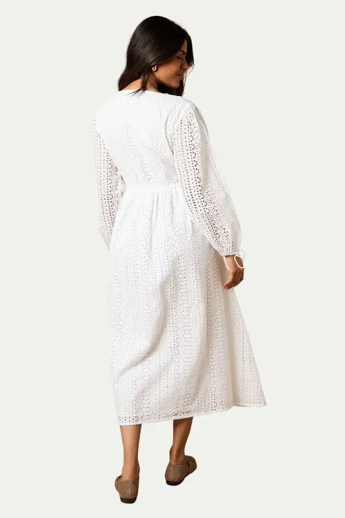 OASIS Petite Broderie Puff Sleeve Midi Dress
