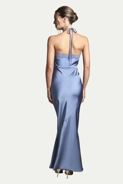 OASIS Halterneck Satin Maxi Dress With Lace Trim
