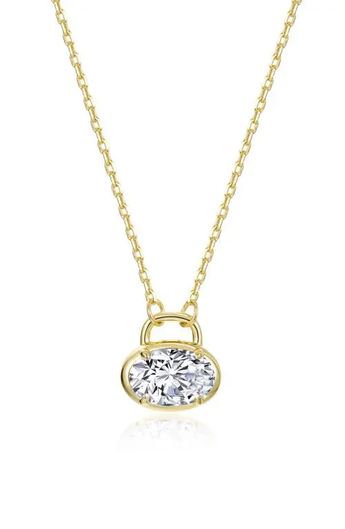 Lafonn Oval Lock Necklace With Simulated Diamonds - Gold