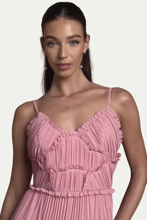 OASIS Chiffon Ruffle Strap Maxi Dress - Rose