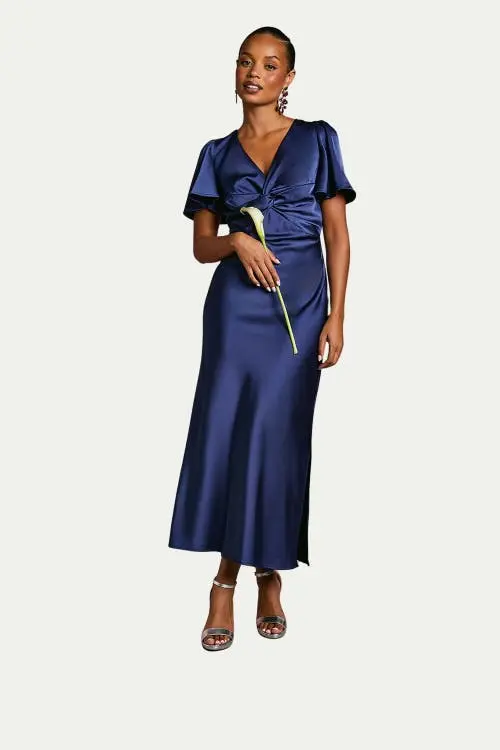 OASIS Angel Sleeve Midi Bridesmaid Dress - Navy