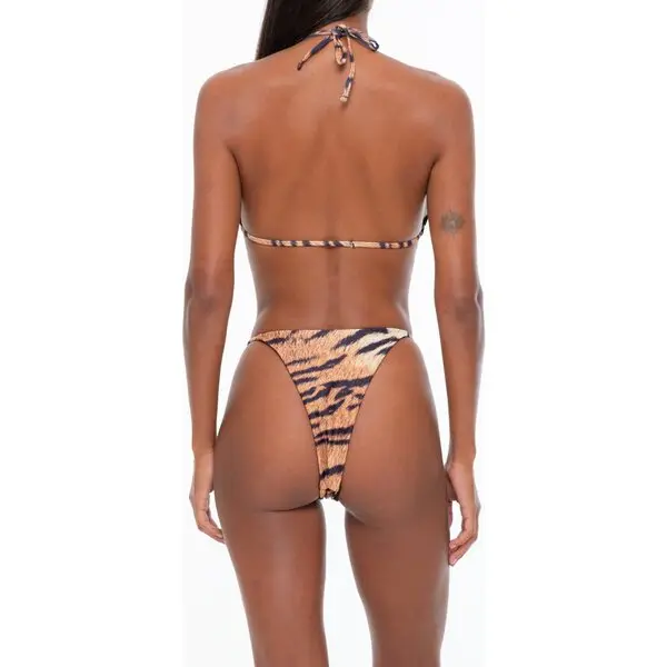 ONE EMPIRE Iris Leo Print Triangle Bikini Bottoms - Orange
