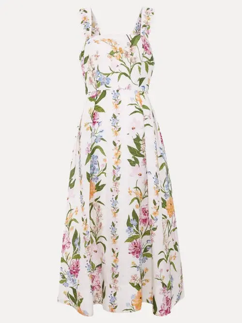 PHASE EIGHT Lucia Linen Blend Square Neck Midi Dress With Floral Print