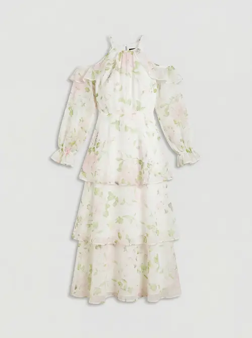 OASIS Petite Organza Cold Shoulder Midi Dress