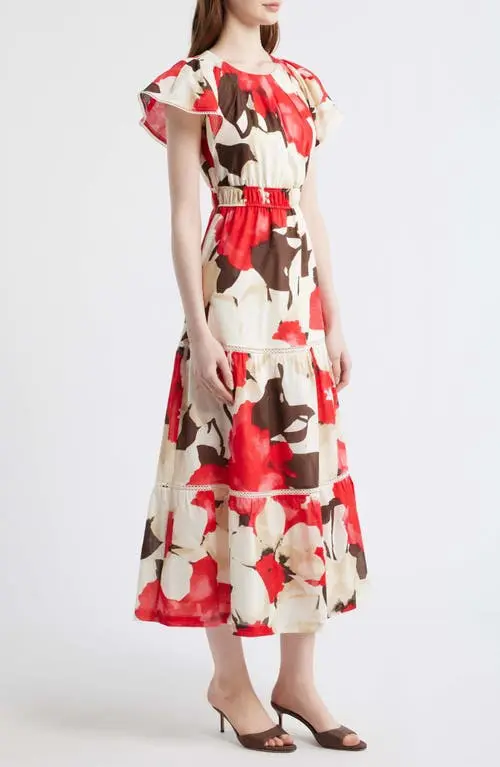 Anne Klein Floral Print Tiered Midi Dress