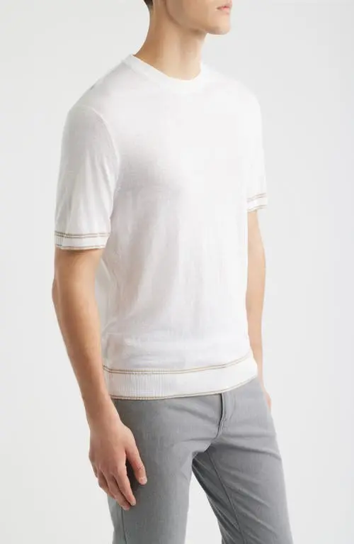 BOSS Norbertino Cotton Short Sleeve Tipped Sweater - White