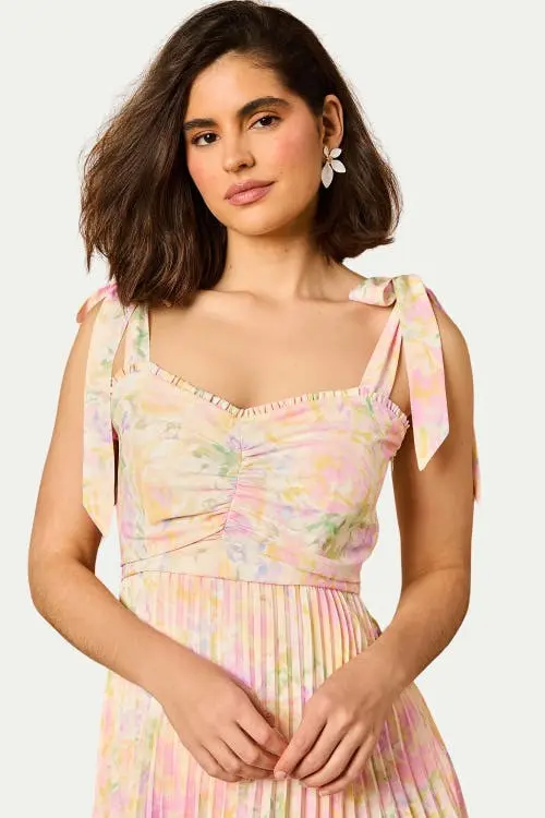 OASIS Pleated Tie Shoulder Midi Dress - Multi