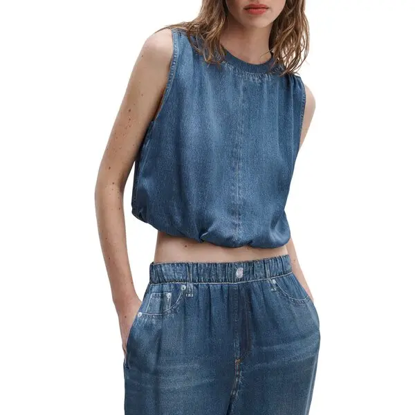 Rag & Bone Rb Miramar Satin Mica Sleeveless Crop Bubble Top - Jasper