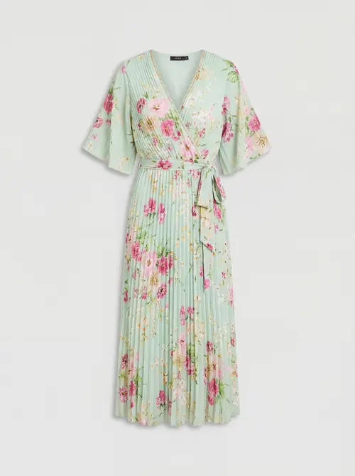 OASIS Petite Occasion Pleated Midi Dress - Sage