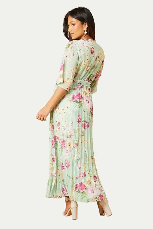 OASIS Petite Occasion Pleated Midi Dress - Sage