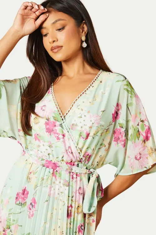 OASIS Petite Occasion Pleated Midi Dress - Sage