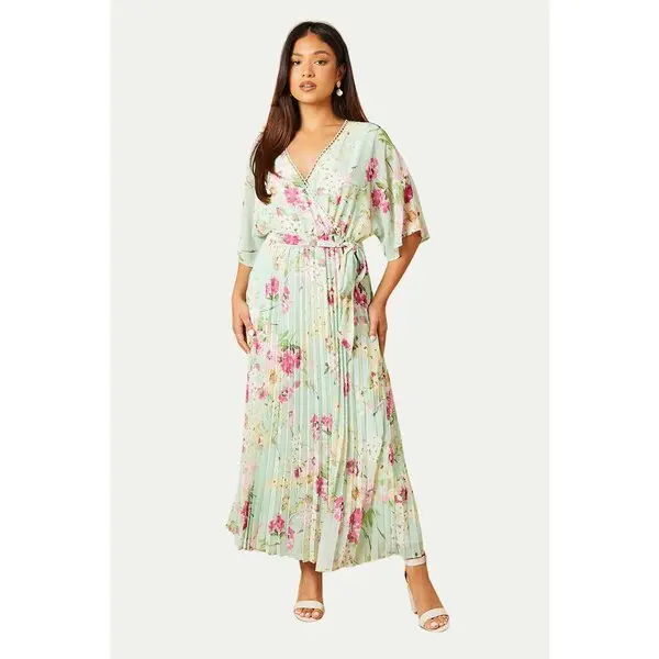 OASIS Petite Occasion Pleated Midi Dress - Sage