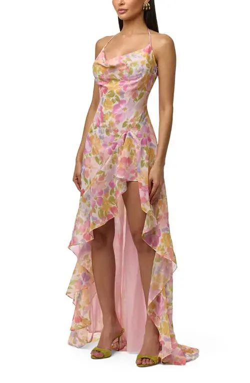 Naked Wardrobe Floral Chiffon Halter High-low Dress