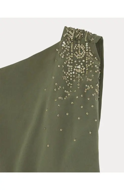 FORTELA Silk Crepe Dress With Golden Bead Embroidery