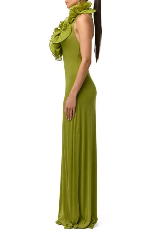 Naked Wardrobe Ruffled Plunge Halter Maxi Dress