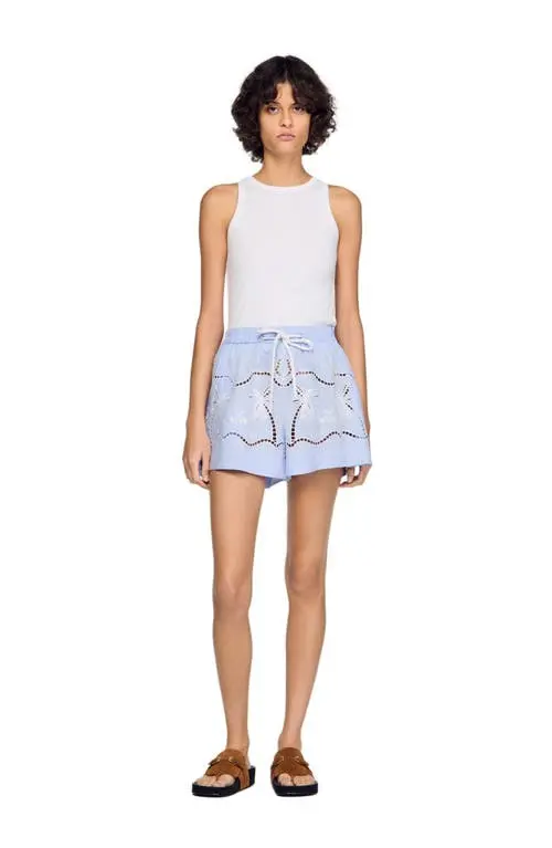 Sandro Embroidered Cotton Shorts