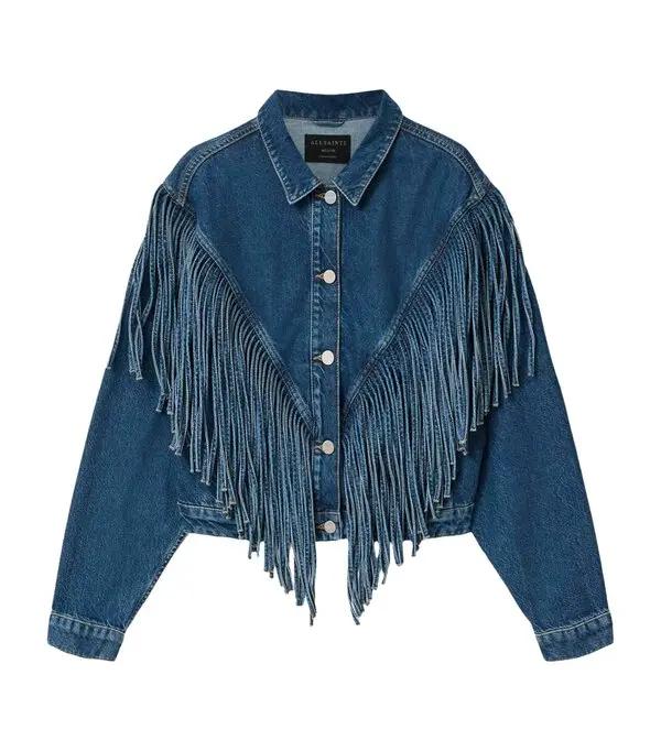 ALLSAINTS Marlene Fringed Denim Jacket - Blue
