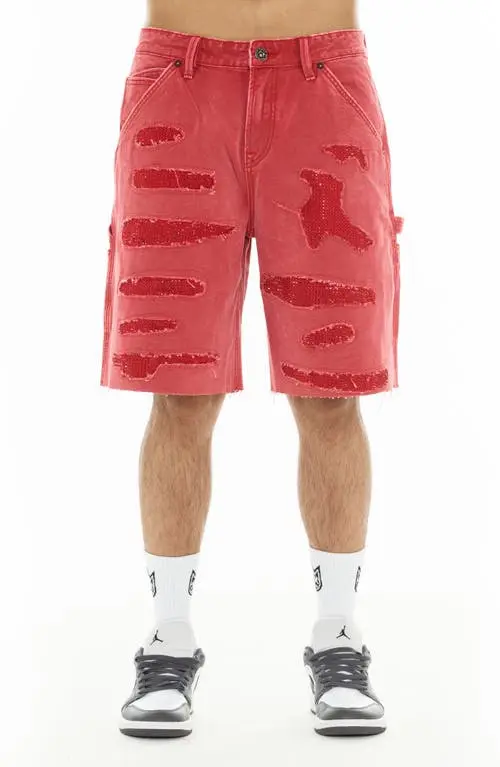 CULT OF INDIVIDUALITY Grunge Carpenter Denim Shorts - Red Canvas