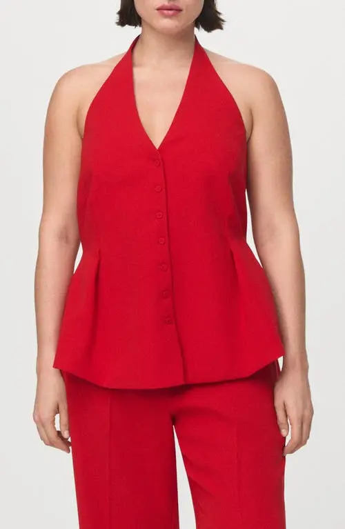 Mango Pleated Halter Peplum Top - Red