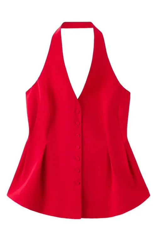 Mango Pleated Halter Peplum Top