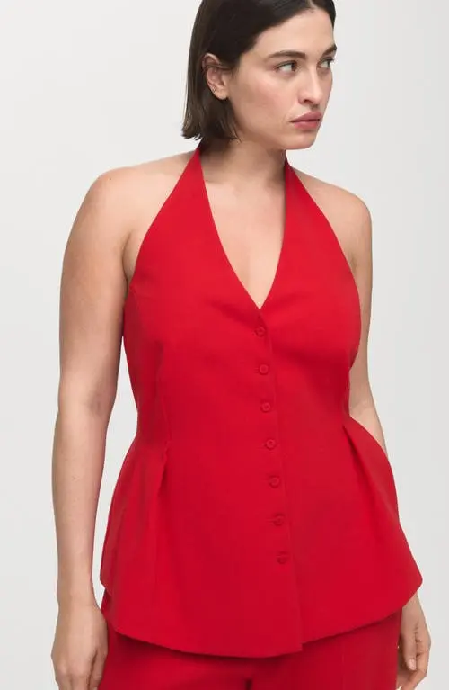 Mango Pleated Halter Peplum Top