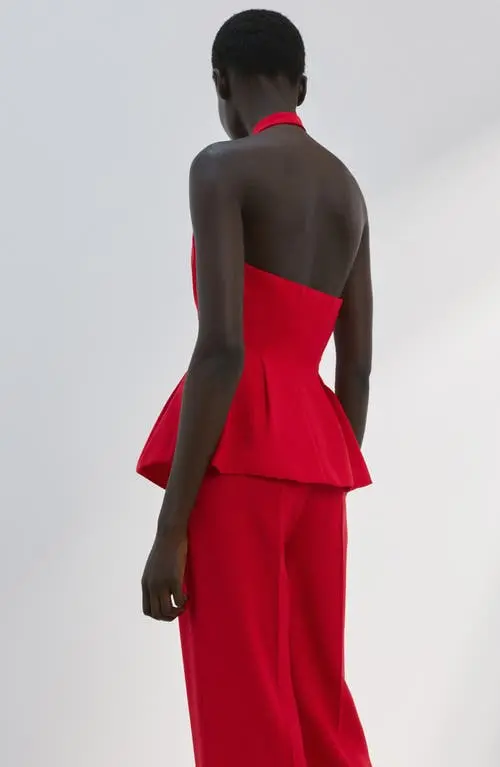 Mango Pleated Halter Peplum Top