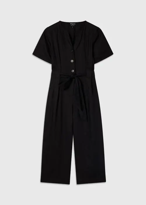 Whistles Fiona Linen Button-front Jumpsuit - Black