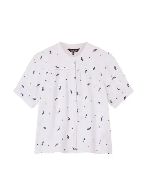 Whistles Embroidered Cotton Frill Top