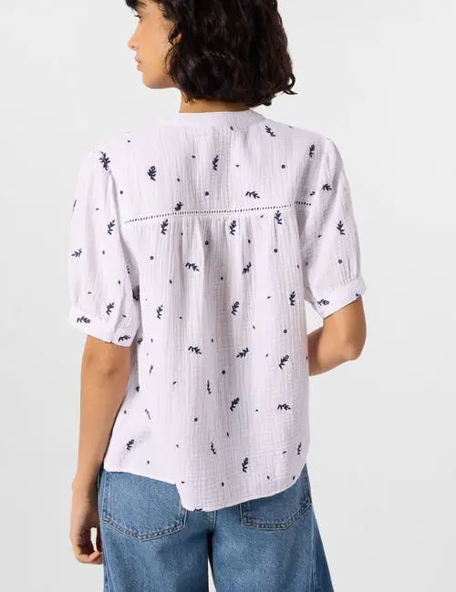 Whistles Embroidered Cotton Frill Top